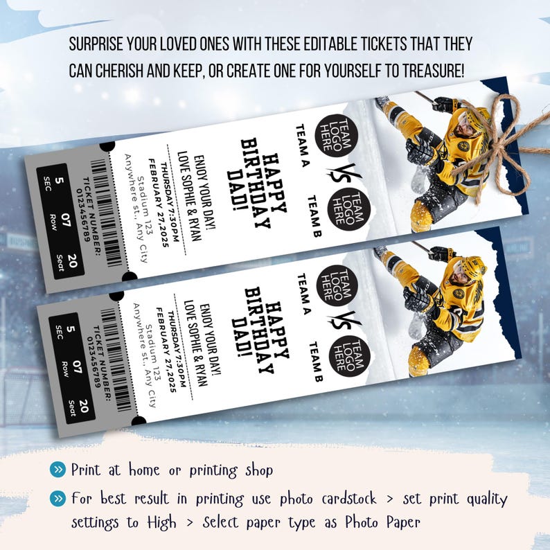 Editable Hockey Ticket Bookmark Template, Custom Hockey Game Ticket ...