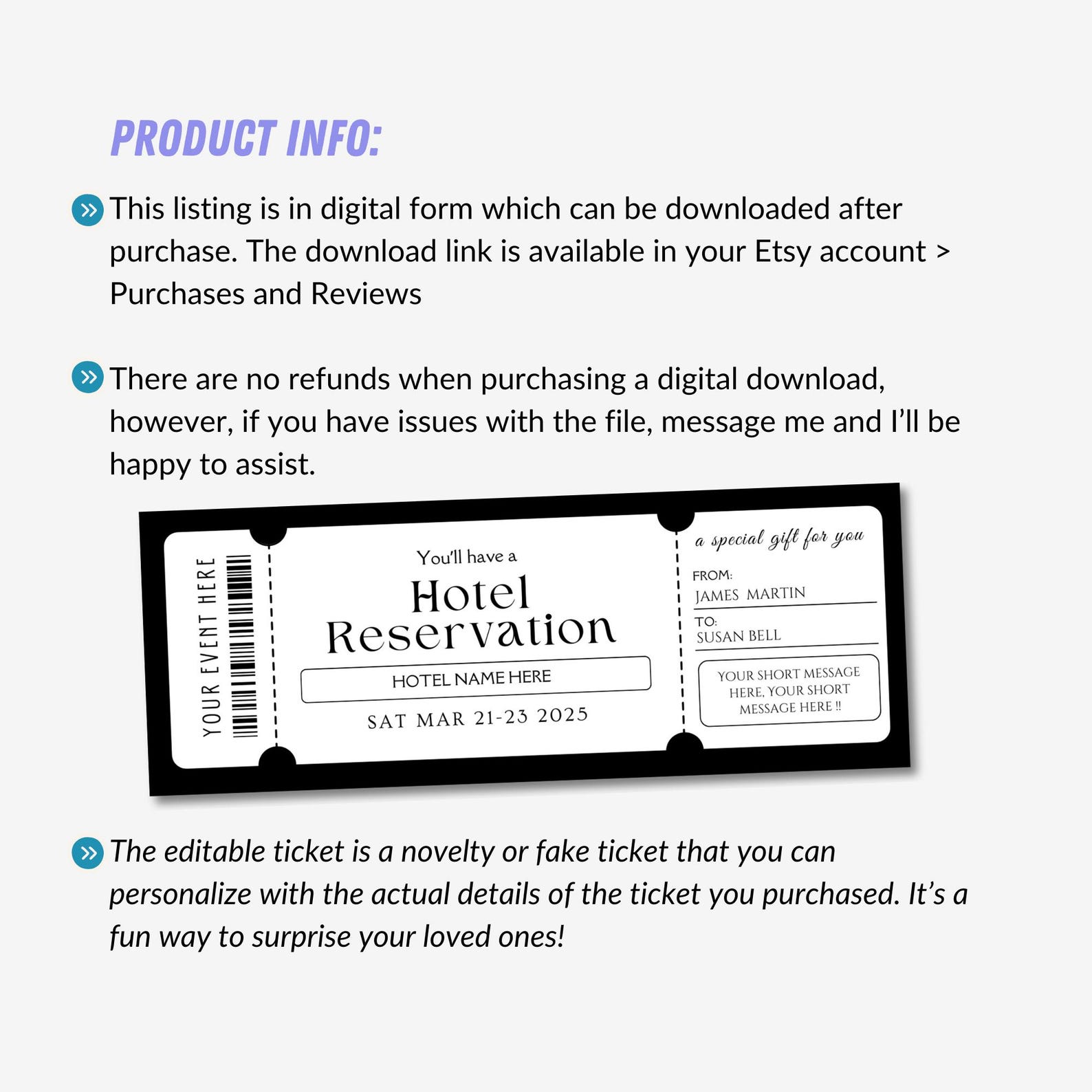 Editable Hotel Stay Ticket Template: Surprise Gift (digital Download ...