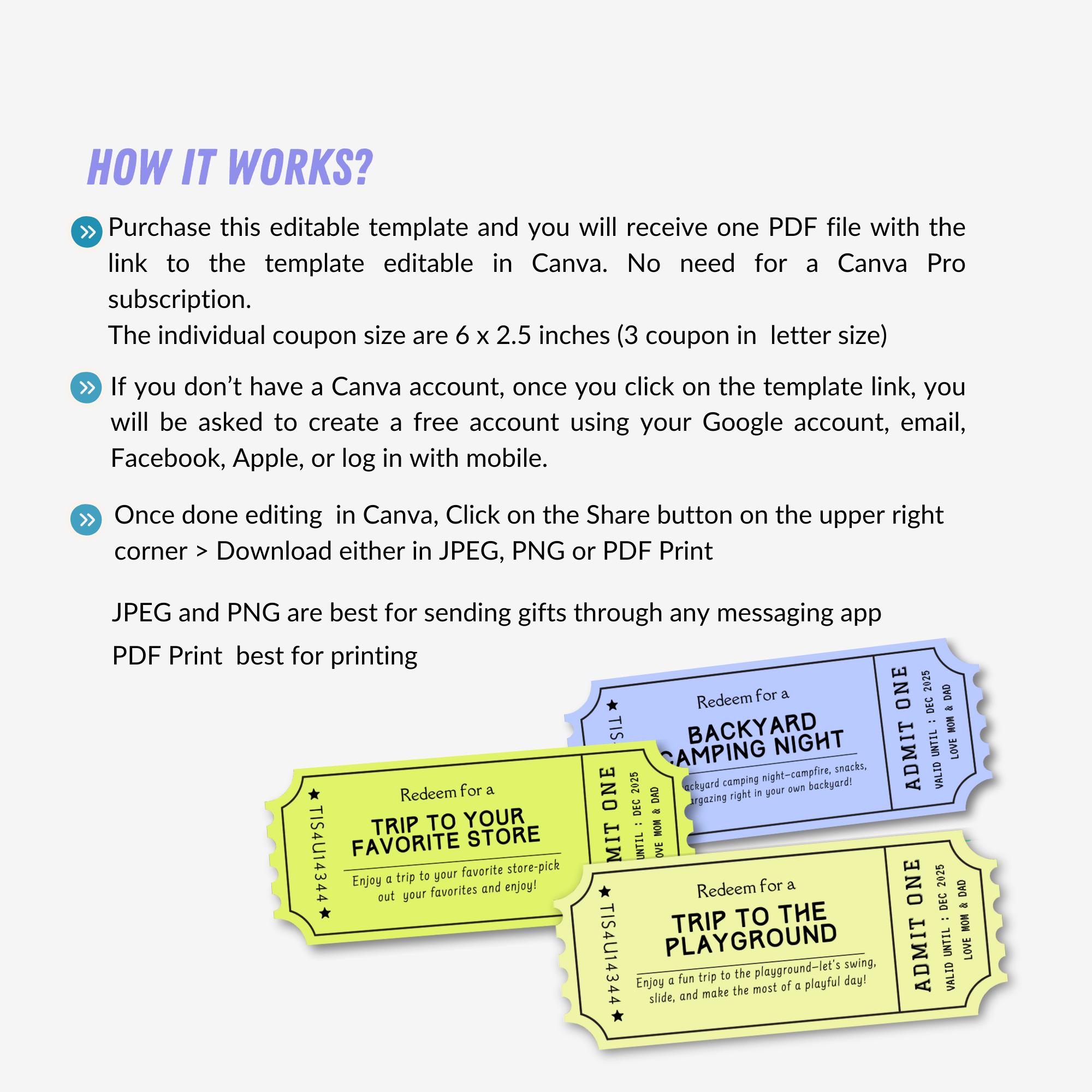 Editable Reward Coupons for Kids, Last Minute Gifte Ideas, Surprise ...