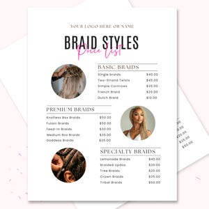 Braids Pricelist, Price List Flyer Template Design, Hair Styles ...