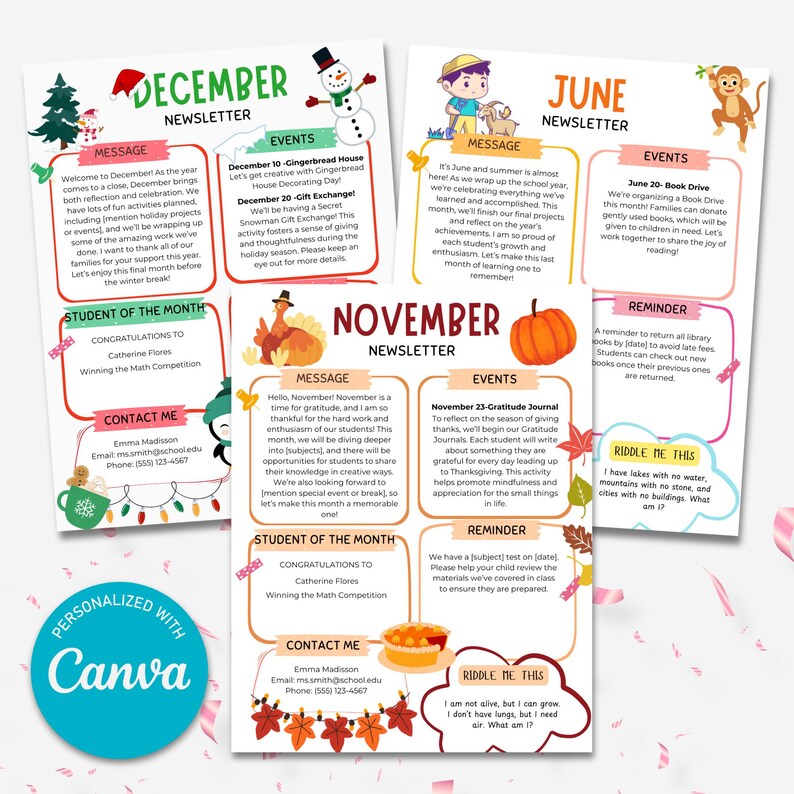 Editable Classroom Newsletter Template: Monthly Teacher Communication ...