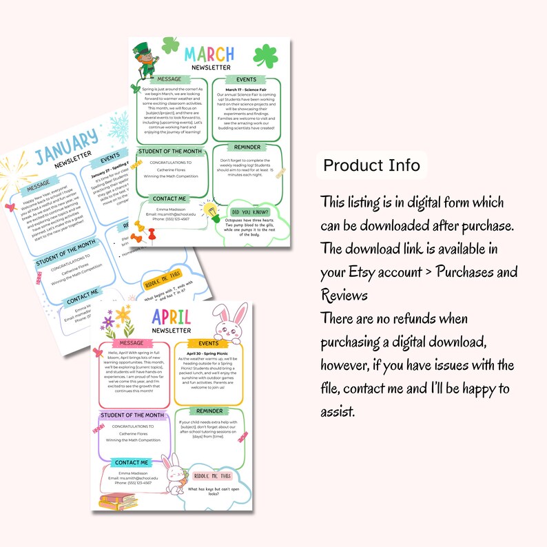 Editable Classroom Newsletter Template: Monthly Teacher Communication ...