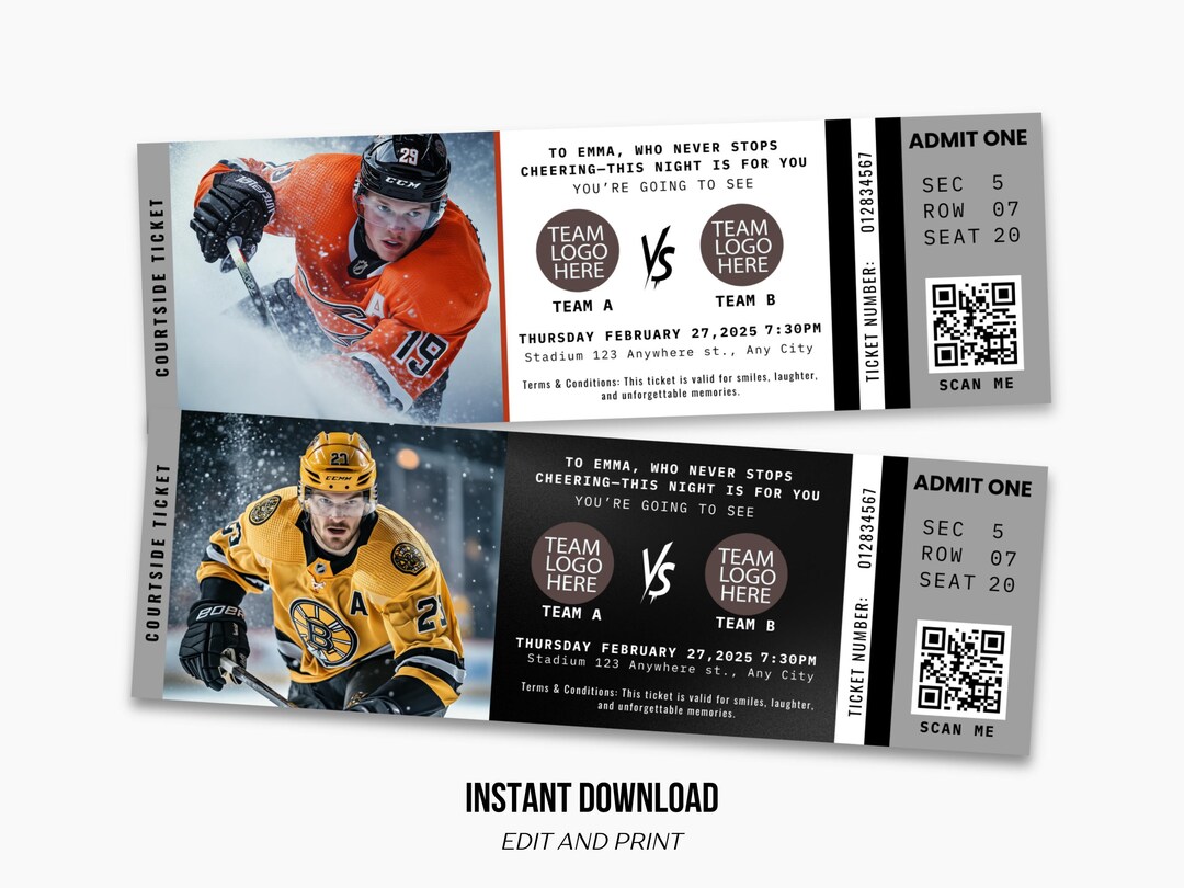 Editable Hockey Ticket Template With QR Code: Keepsake Gift (digital ...