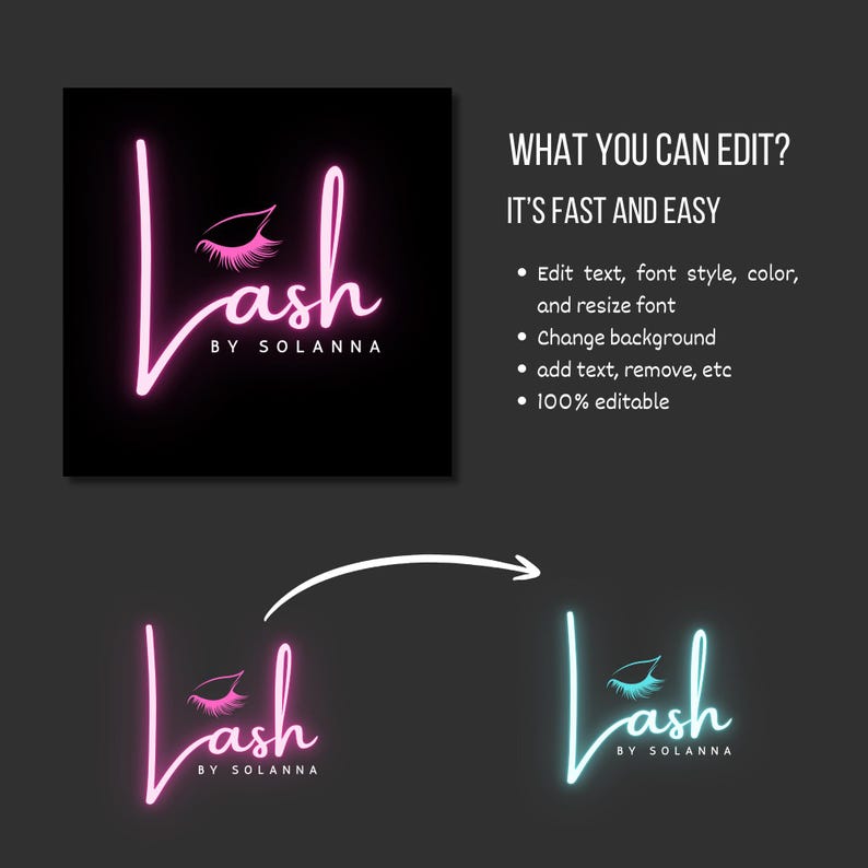 DIY Neon Lash Artist Logo Template: Minimalist Beauty Salon Design ...
