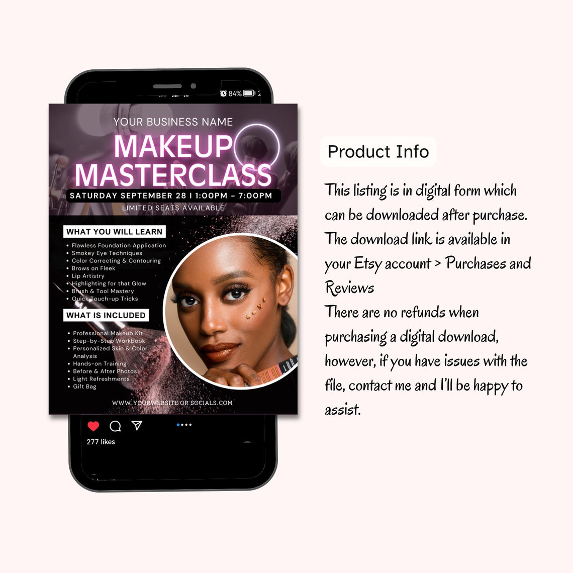 Makeup Class Flyer, 1on1 MUA Class Flyer, Makeup Masterclass Course, Makeup Artist Class, Canva ...