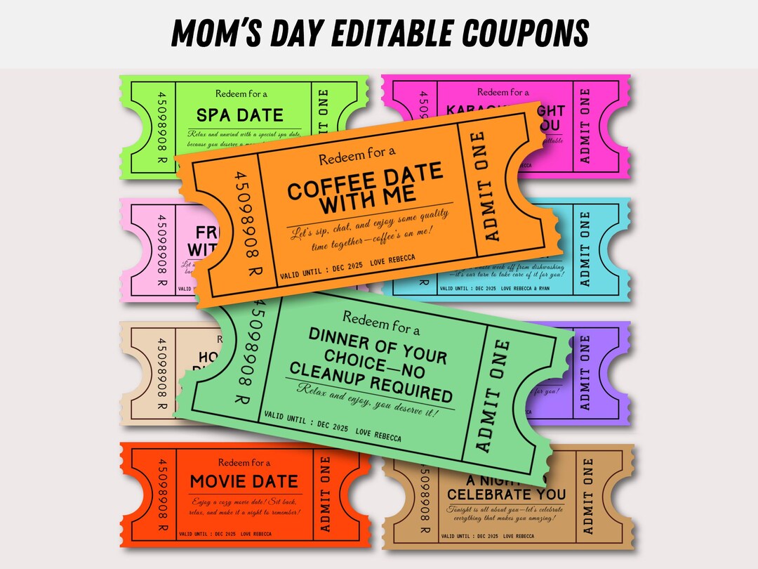 Editable Coupon Book for Mom, Retro Mother's Day Gift (digital Download ...