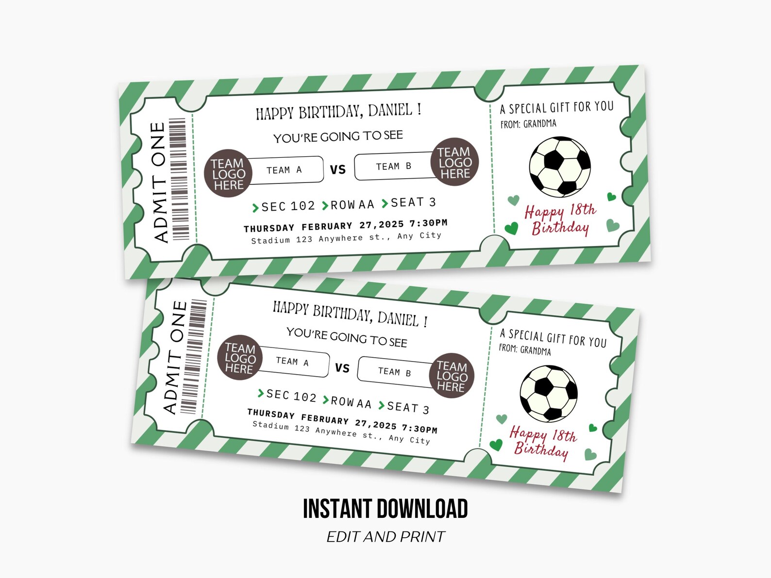 Editable Soccer Ticket Template, Soccer Surprise Gift Game Ticket ...
