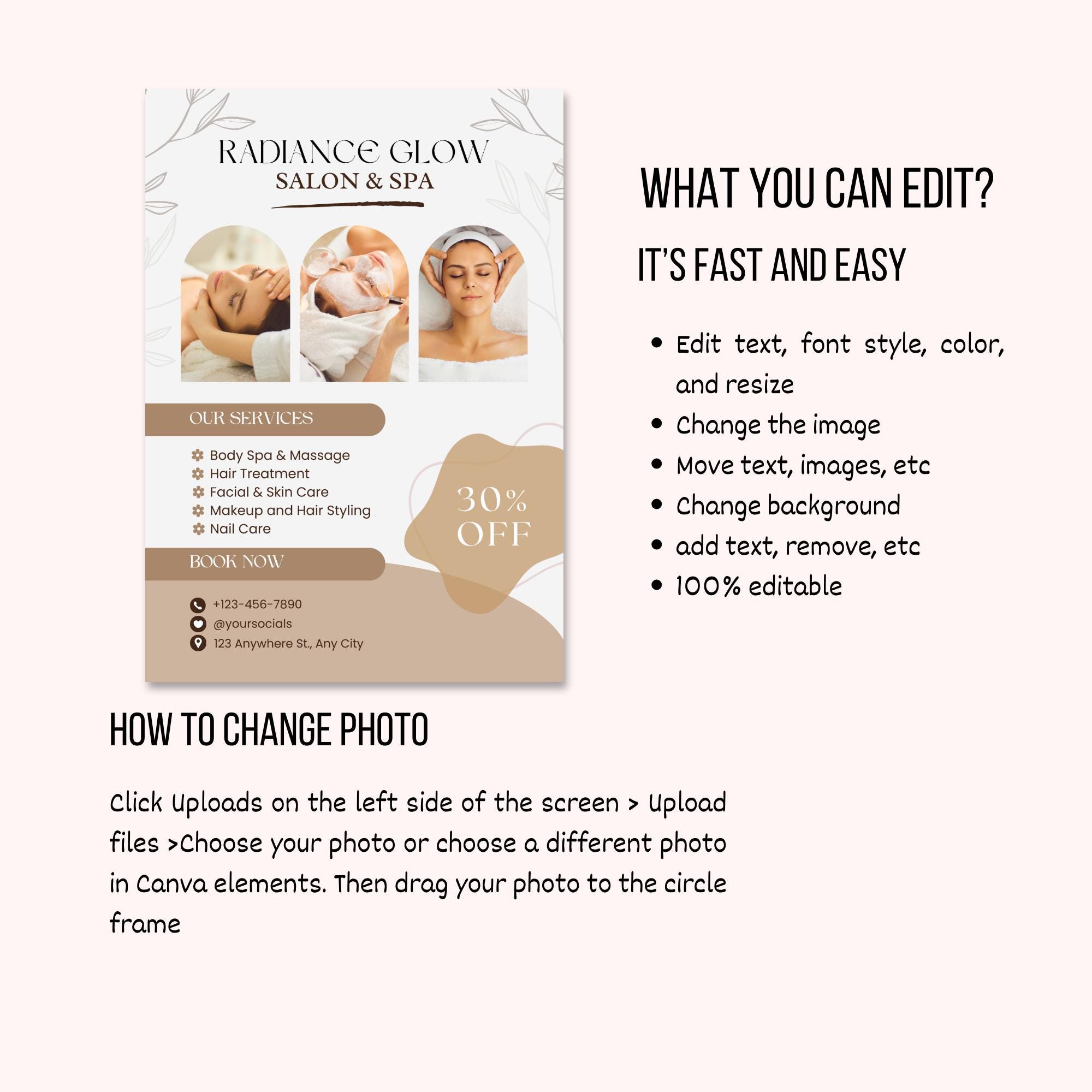 Editable Beauty Salon Flyer Canva Template, Spa and Salon Flyer ...