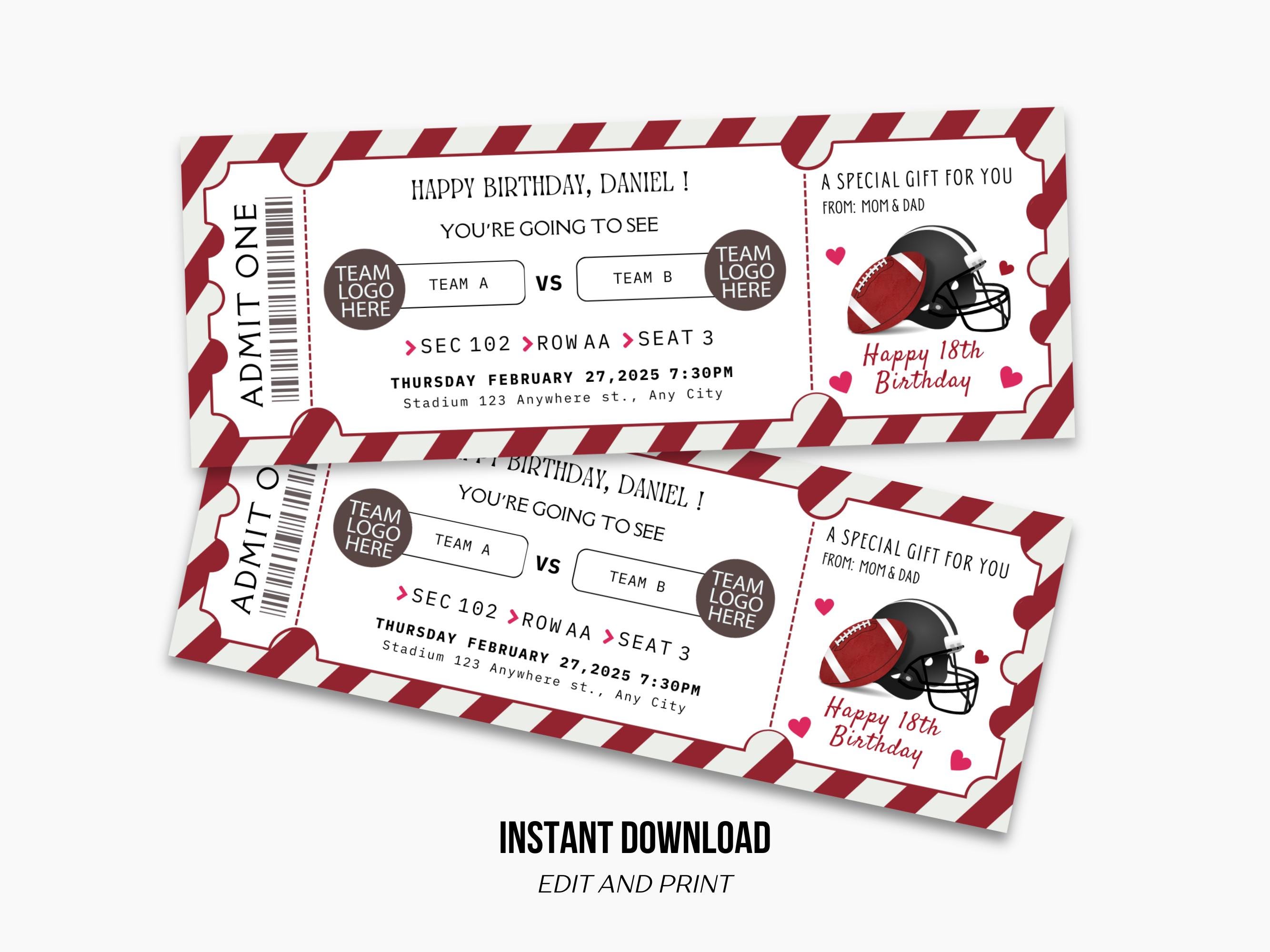Editable Football Ticket Template, Football Surprise Gift Ticket ...