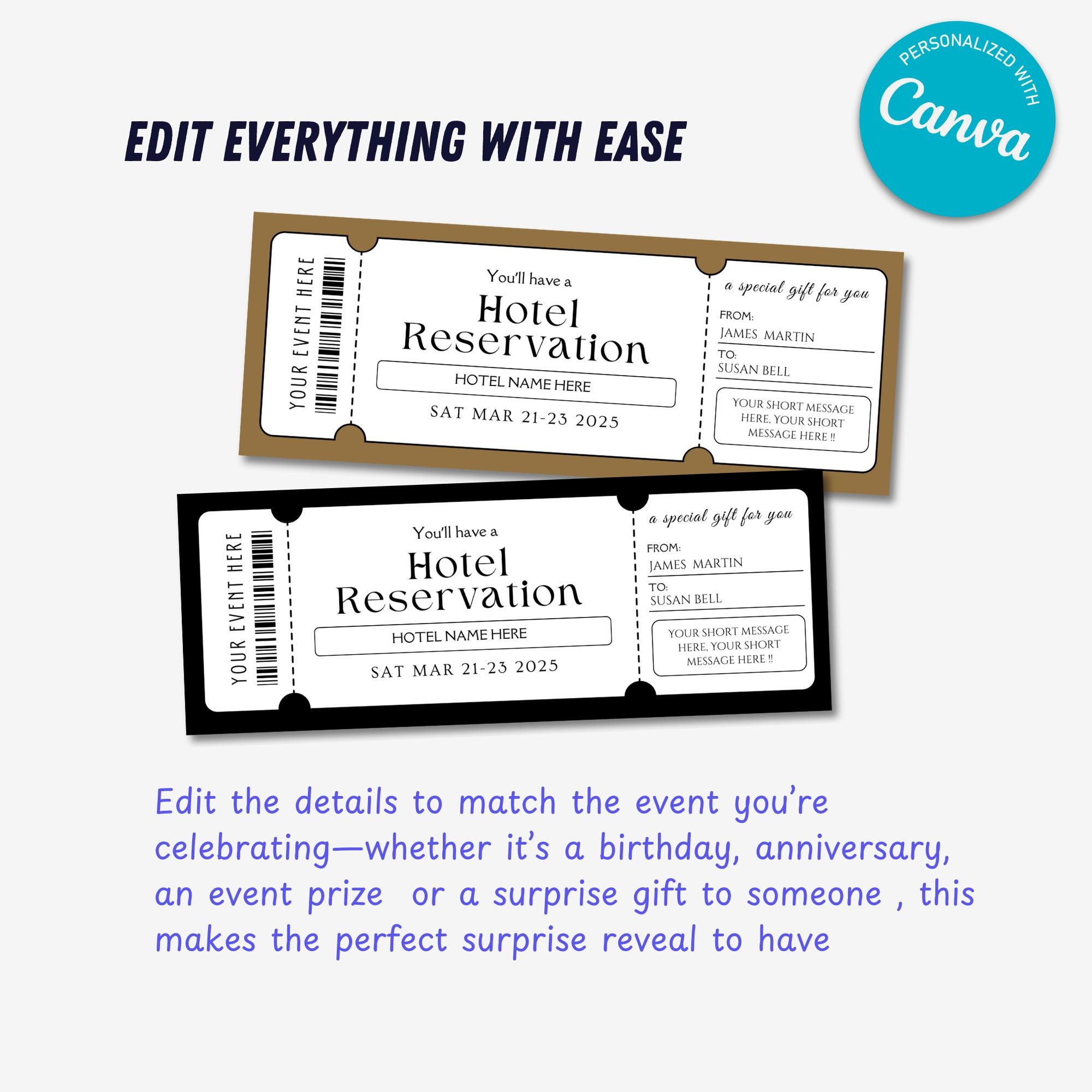Editable Hotel Stay Ticket Template: Surprise Gift (digital Download ...
