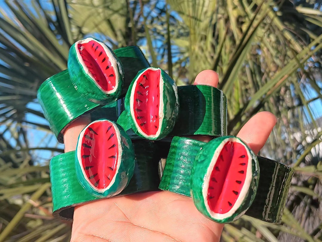 Vintage 90s Paper Mache Watermelon Napkin Rings - Set of 4, Made in ...