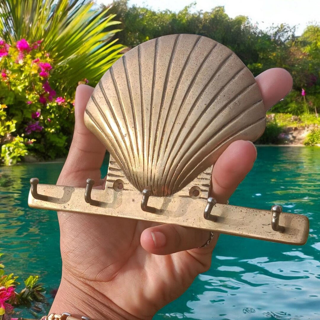 Brass Shell Key Holder, Vintage Solid Brass Wall Mounted Key Hook ...
