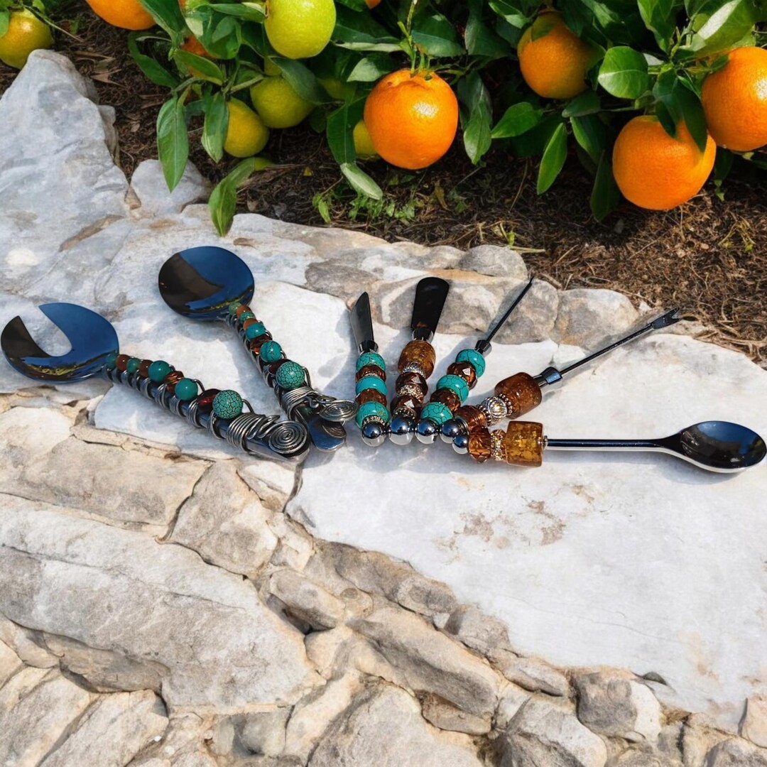Glass and Turquoise Beaded and Hand Wired Wrapped Beads Serving ...