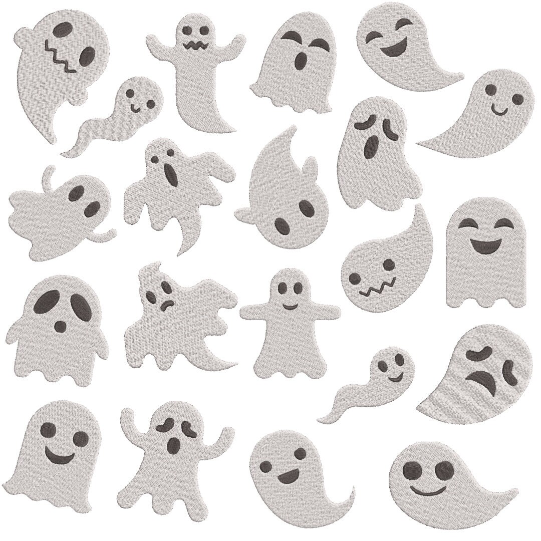 21 Ghosts Digital Embroidery Design Set, Halloween Ghost Bundle, Spooky ...