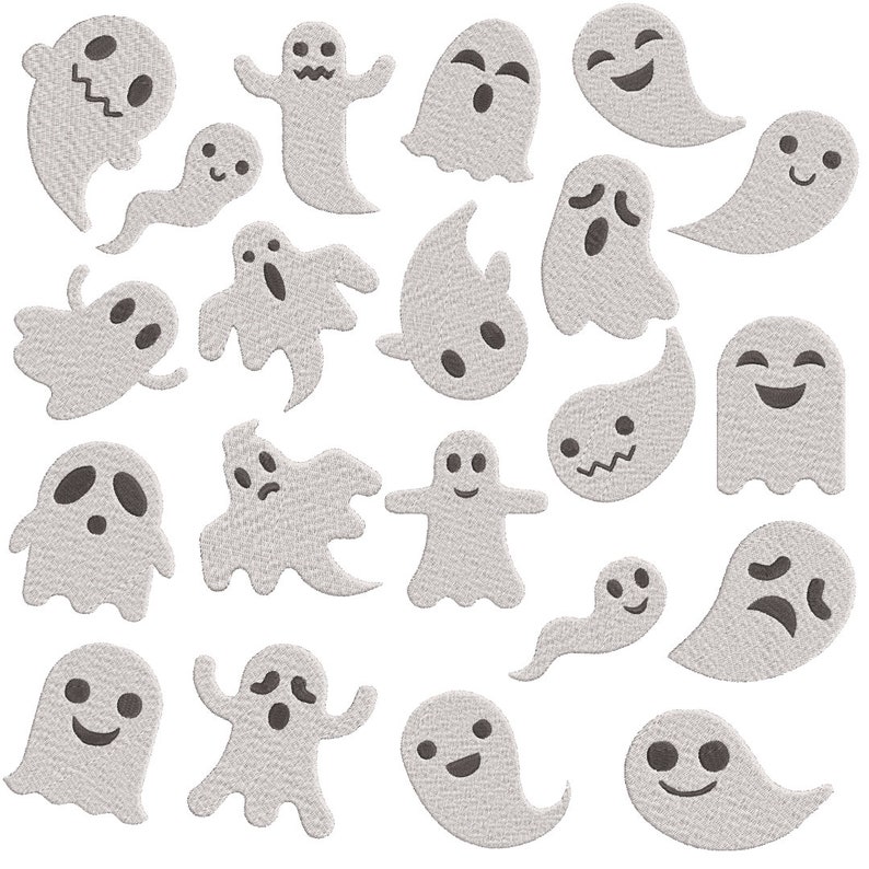 21 Ghosts Digital Embroidery Design Set, Halloween Ghost Bundle, Spooky ...