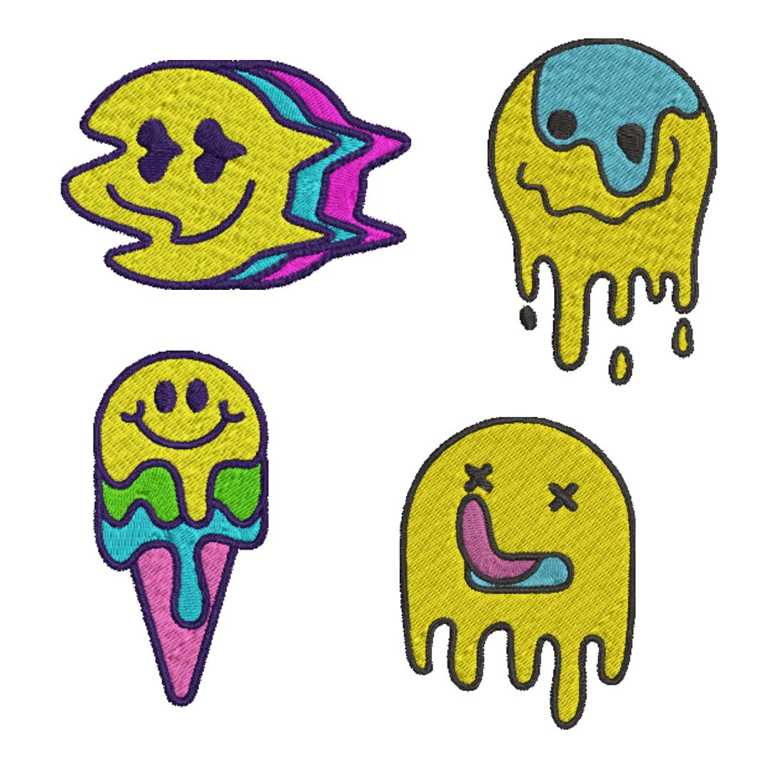 Trippy Smiley Embroidery Designs: Psychedelic Rave Set (digital ...