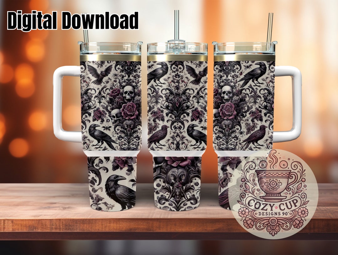 Floral Raven and Skull Demask - 40oz Tumbler Sublimation Wrap (digital Download Only) - Etsy