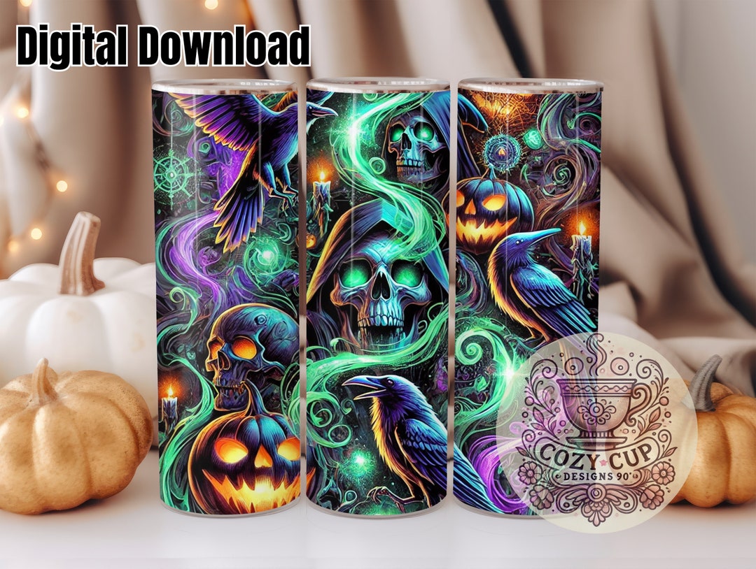 Psychedelic Reaper and Skulls - 20oz Skinny Tumbler Sublimation Wrap ...