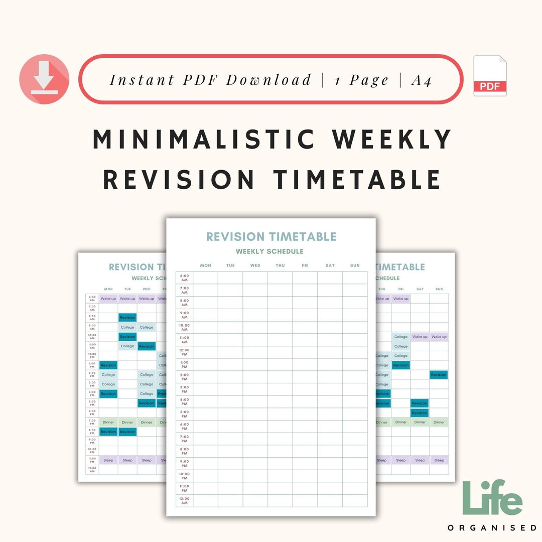 Minimalistic Weekly Revision Timetable - Etsy