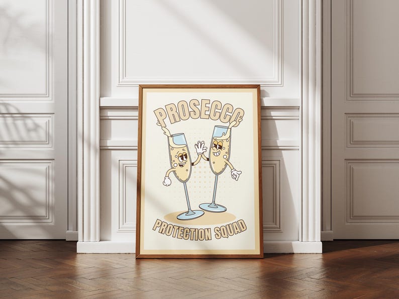 Funny Prosecco Print, Retro Champagne Glasses Wall Art, Prosecco ...
