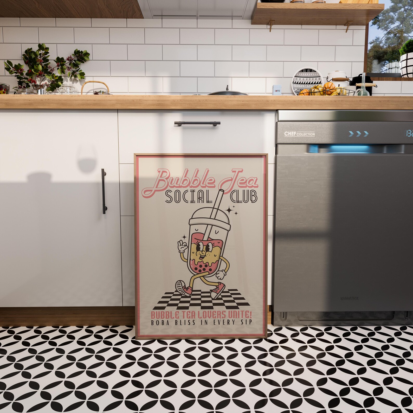 Retro Bubble Tea Wall Art - Fun Boba Poster, Quirky Digital Cafe Decor ...