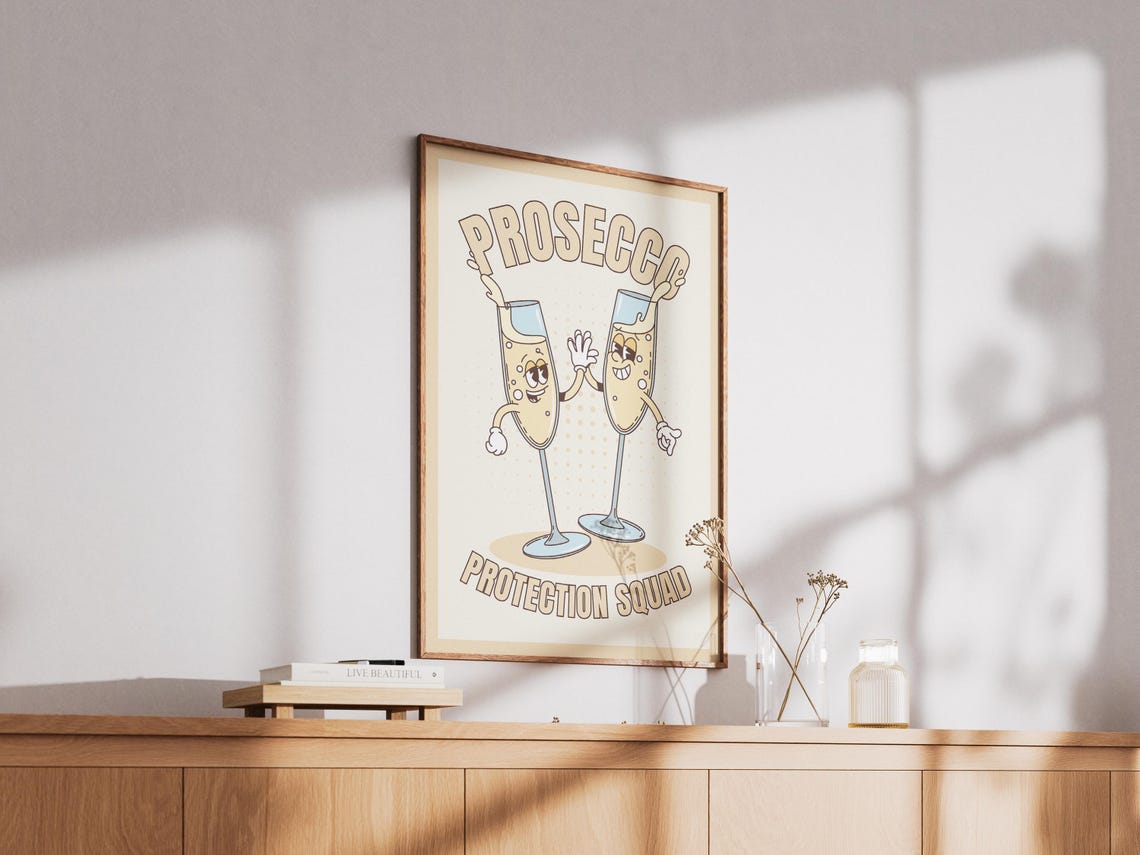 Funny Prosecco Print, Retro Champagne Glasses Wall Art, Prosecco ...