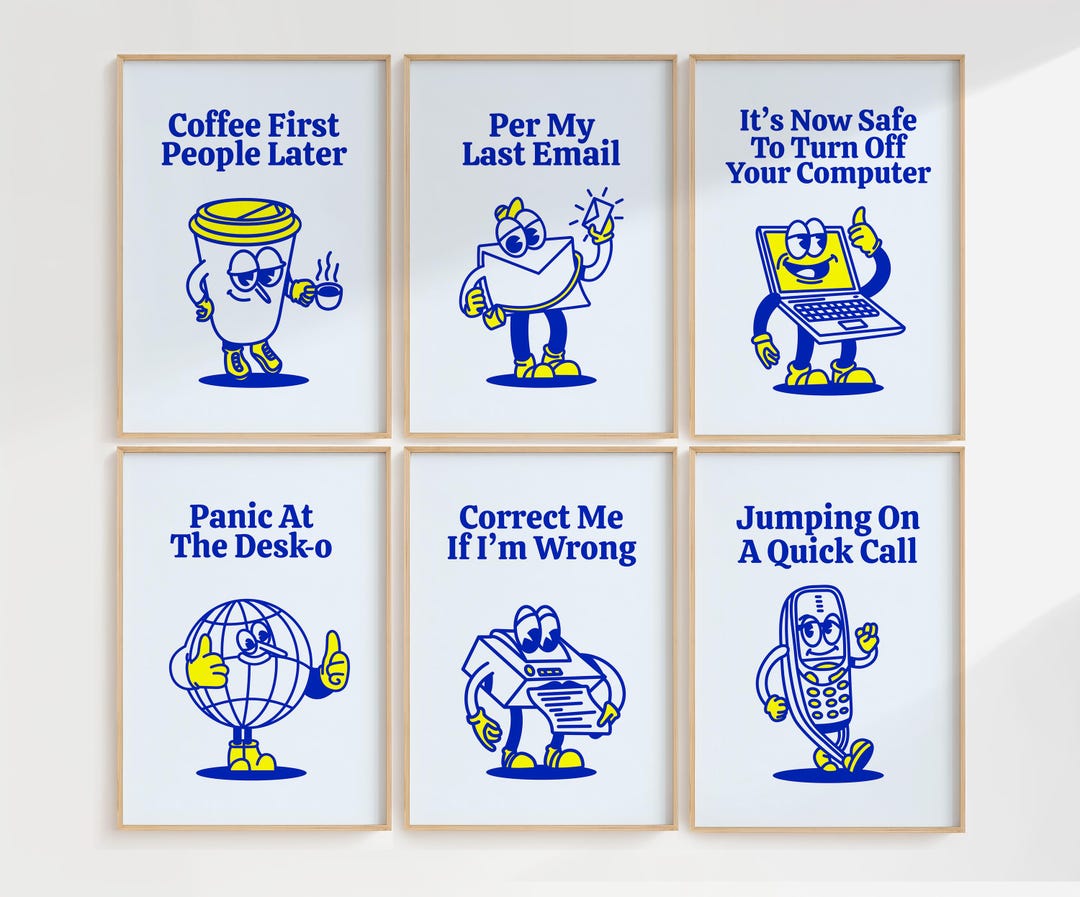 Funny Office Wall Art Set of 6 | Digital Prints for Home Office Decor ...