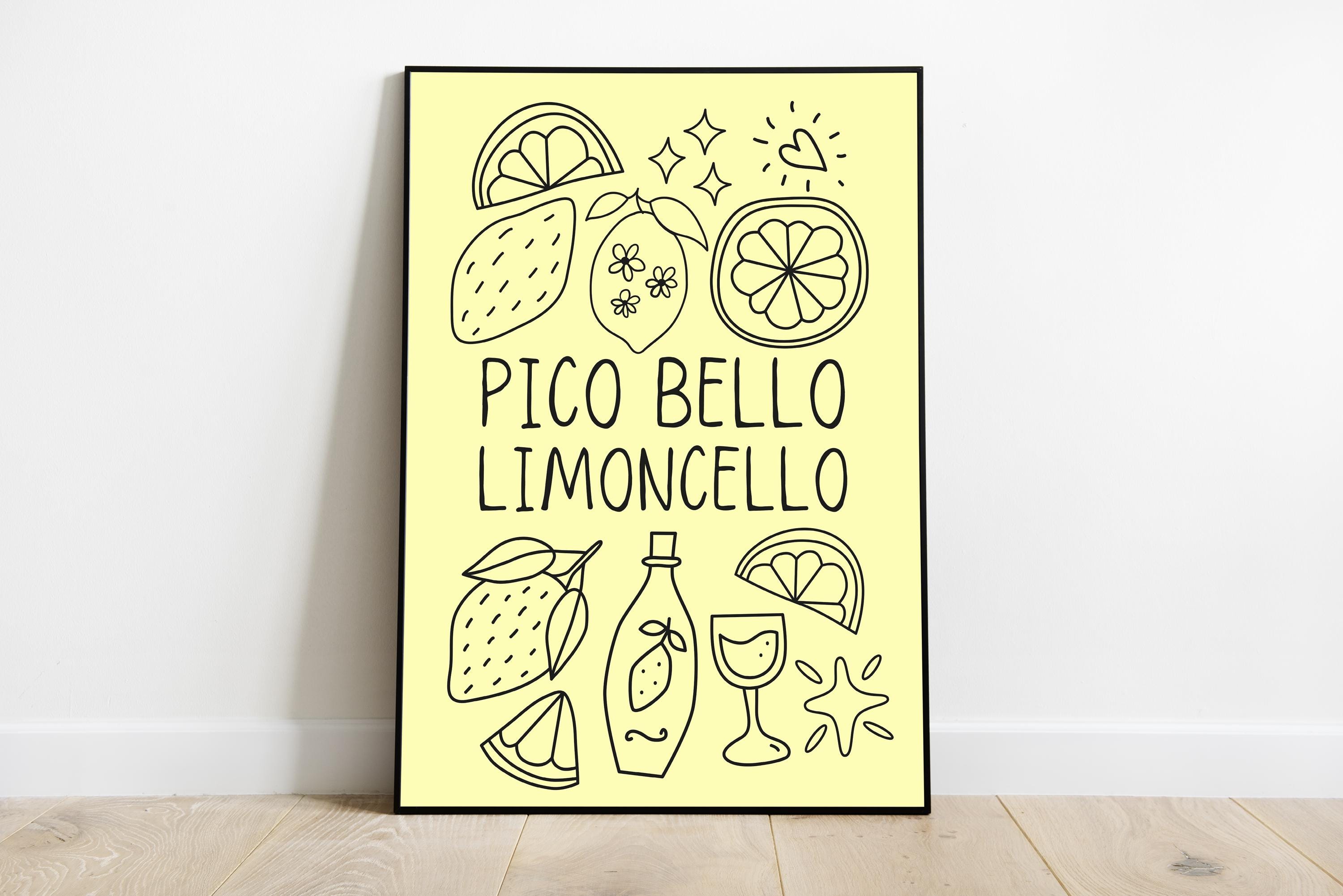 Pico Bello Limoncello Wall Art, Handwritten Font With Lemons, Bottle ...