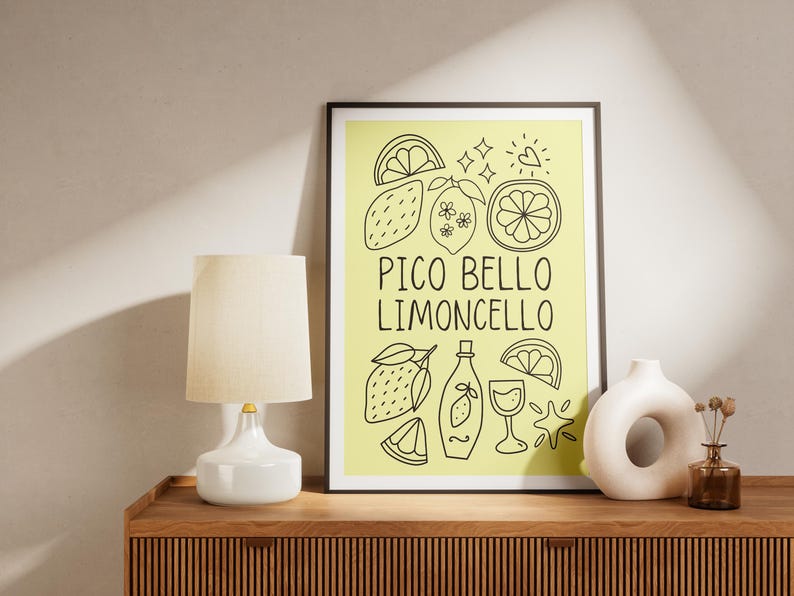 Pico Bello Limoncello Wall Art, Handwritten Font With Lemons, Bottle ...