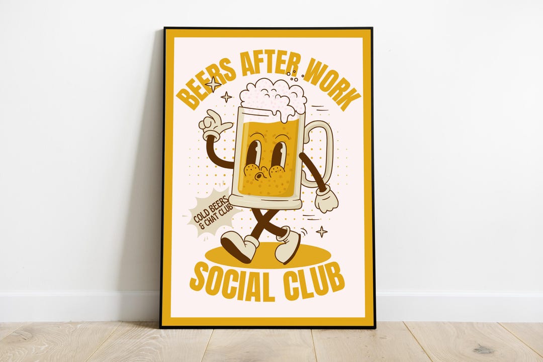 Funny Beer Glass Poster – Beers After Work Social Club Print, Retro ...