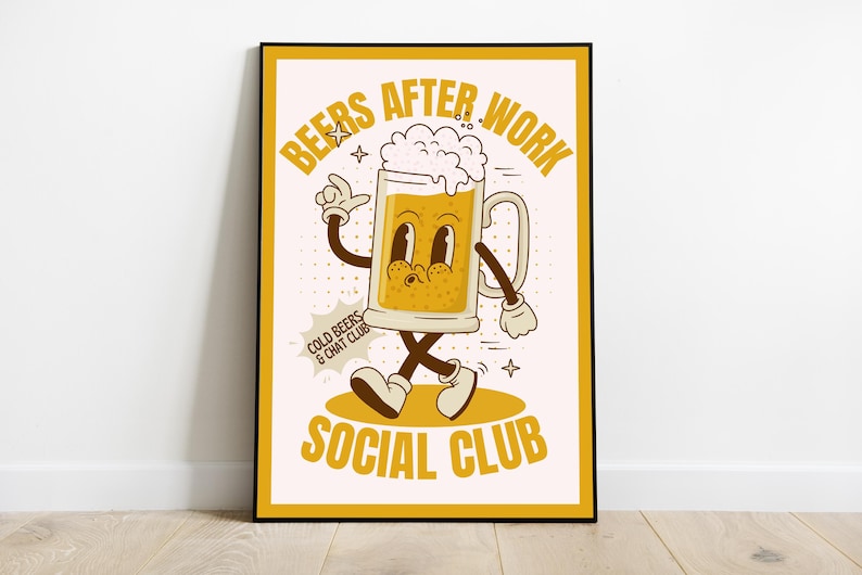 Funny Beer Glass Poster – Beers After Work Social Club Print, Retro ...