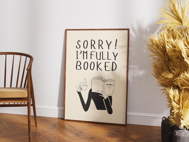 Minimalist Book Lover Wall Art - Sorry I'm Fully Booked Printable ...