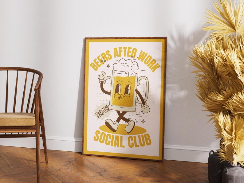 Funny Beer Glass Poster – Beers After Work Social Club Print, Retro ...