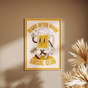 Funny Beer Glass Poster – Beers After Work Social Club Print, Retro ...