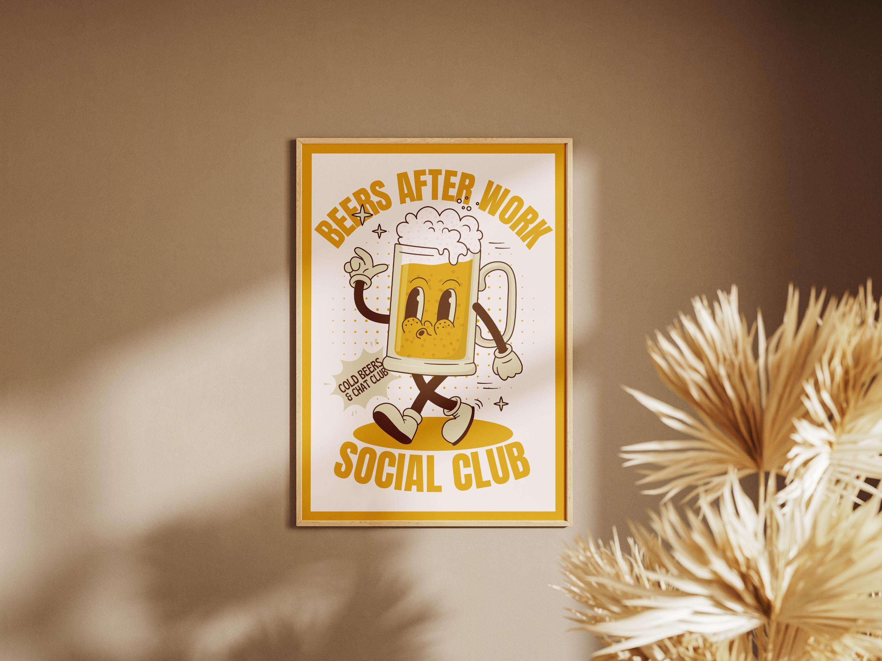 Funny Beer Glass Poster – Beers After Work Social Club Print, Retro ...