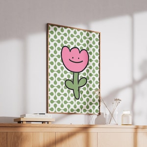Smiley Flower Digital Wall Art – Happy Pink Bloom, Cute Minimalist Art ...