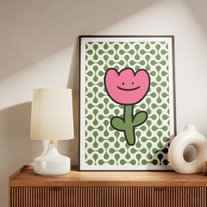Smiley Flower Digital Wall Art – Happy Pink Bloom, Cute Minimalist Art ...
