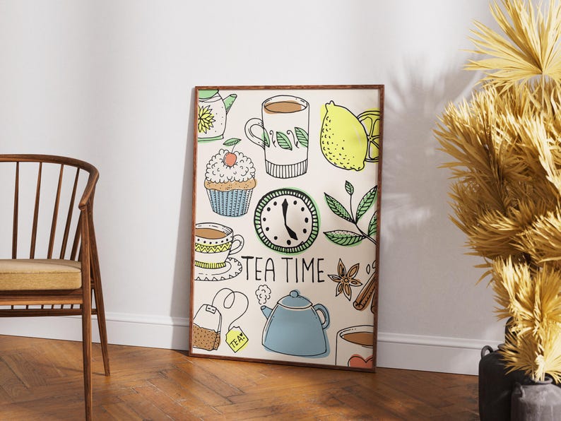 Tea Time Wall Art – Fun Hand Drawn Tea Illustration With Teapot ...
