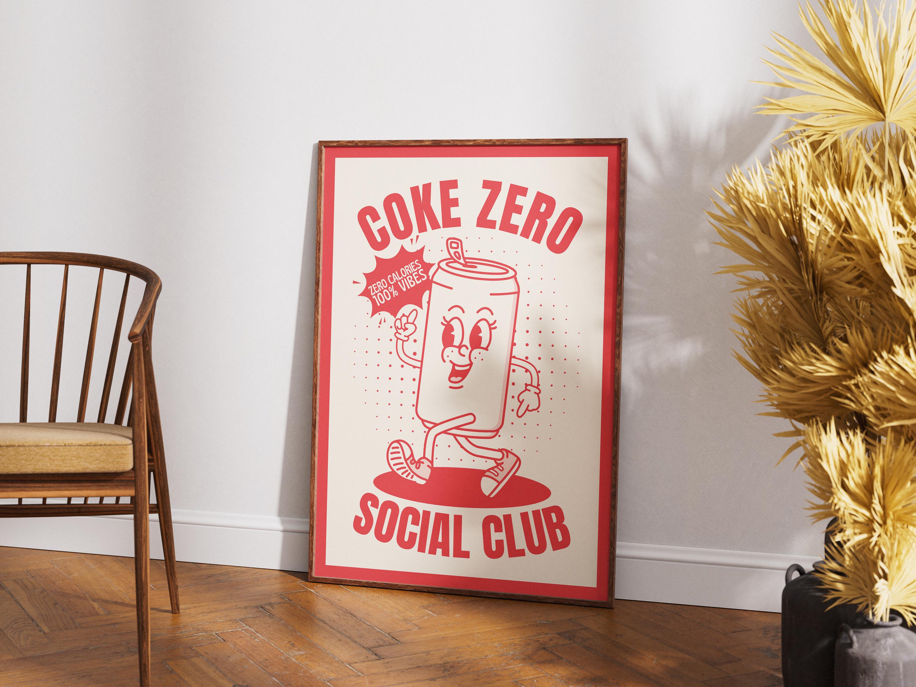 Funny Retro Coke Zero Poster - Zero Calories 100% Vibes - Cute Soda Can ...
