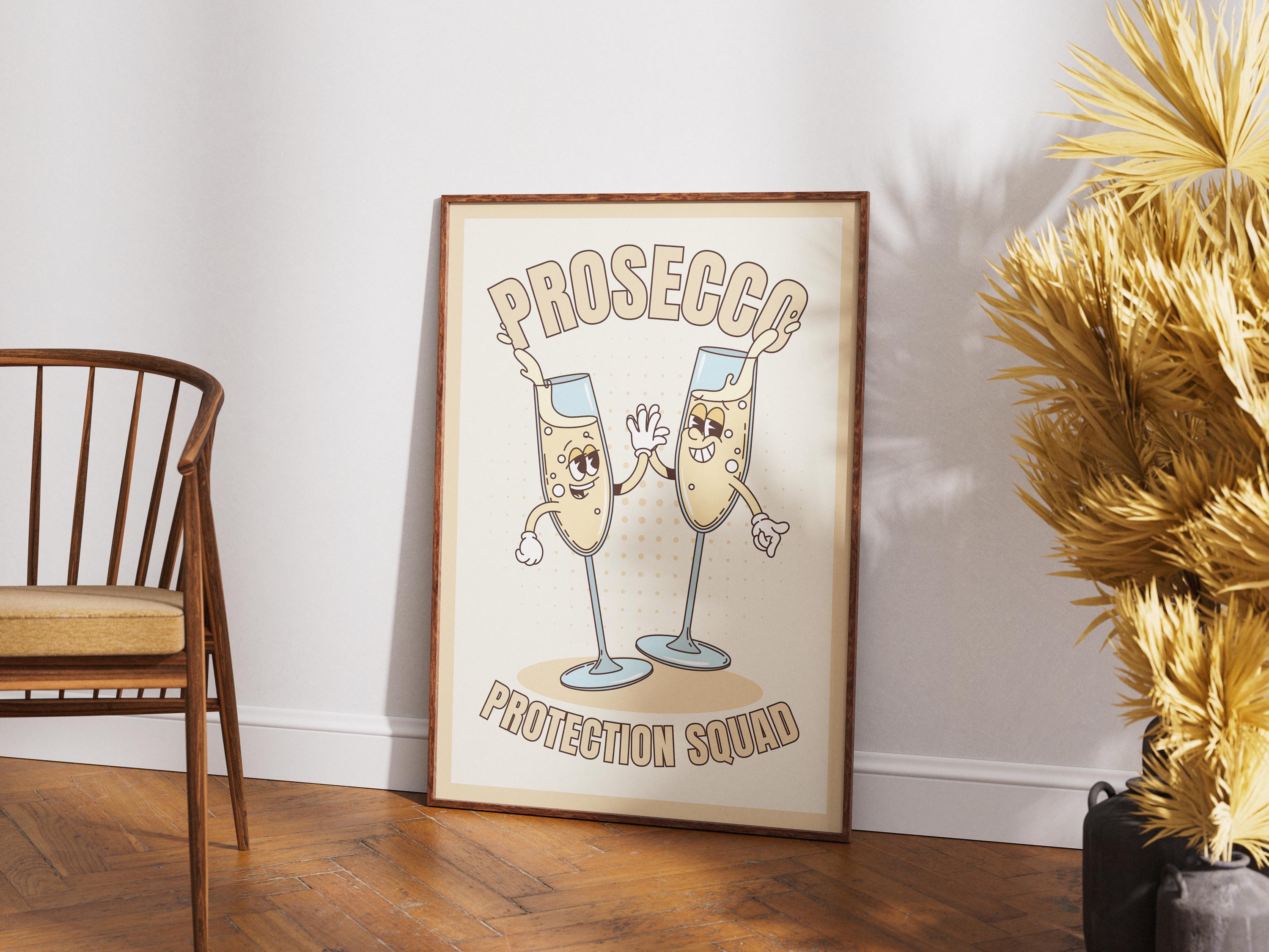 Funny Prosecco Print, Retro Champagne Glasses Wall Art, Prosecco ...