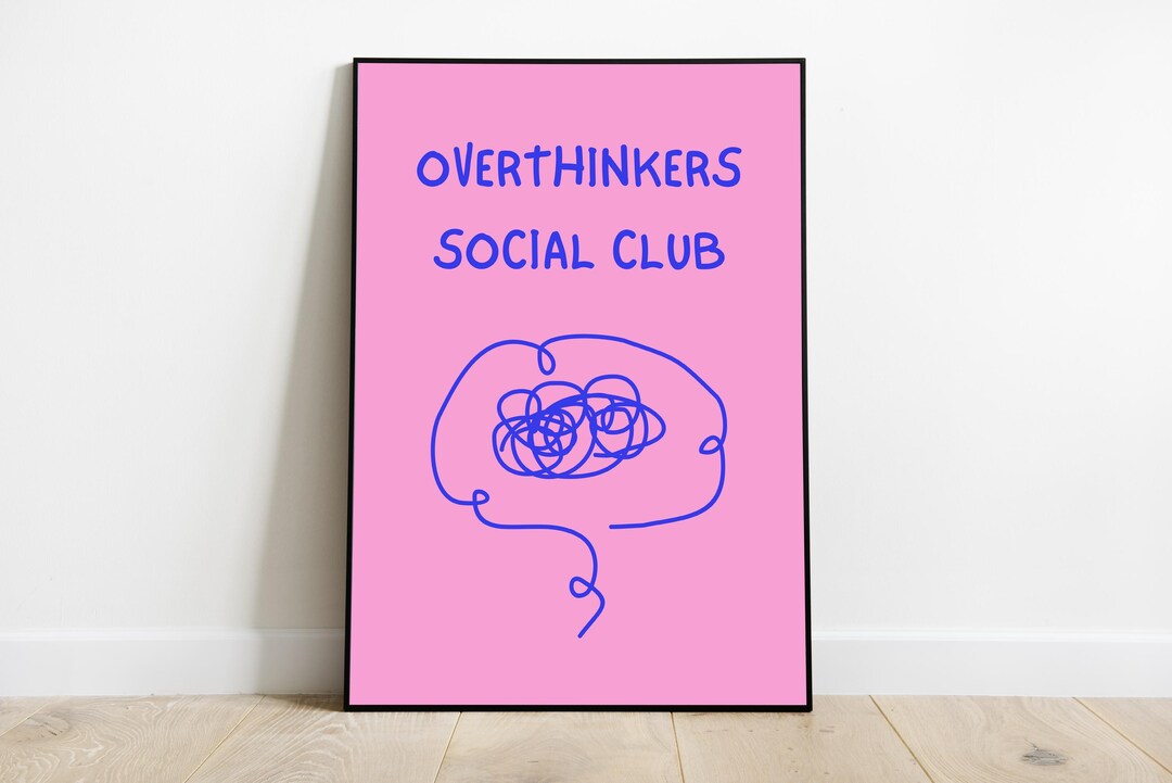 Overthinkers Social Club, Minimalist Single Line Drawing of Brain With ...