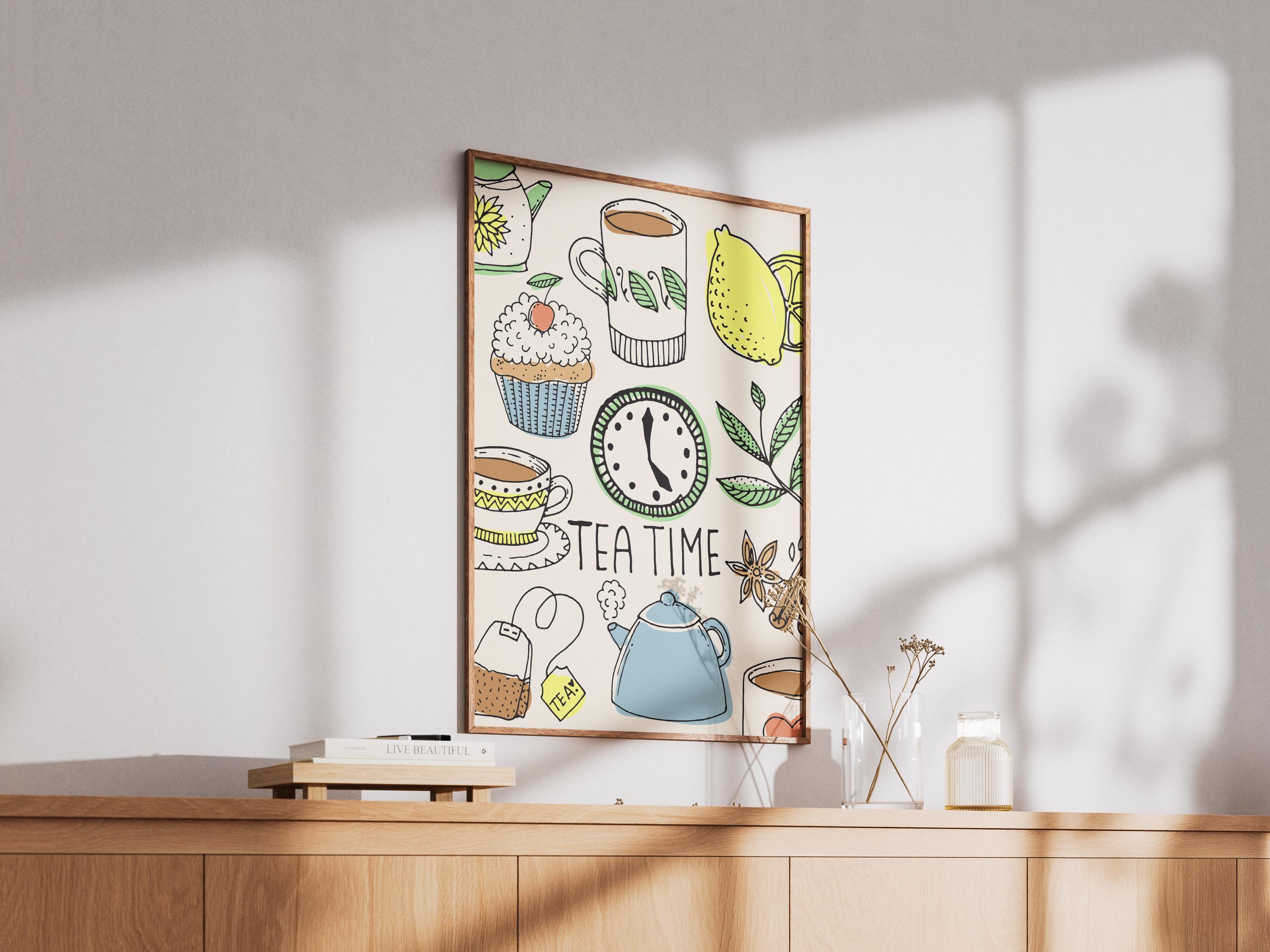 Tea Time Wall Art – Fun Hand Drawn Tea Illustration With Teapot ...