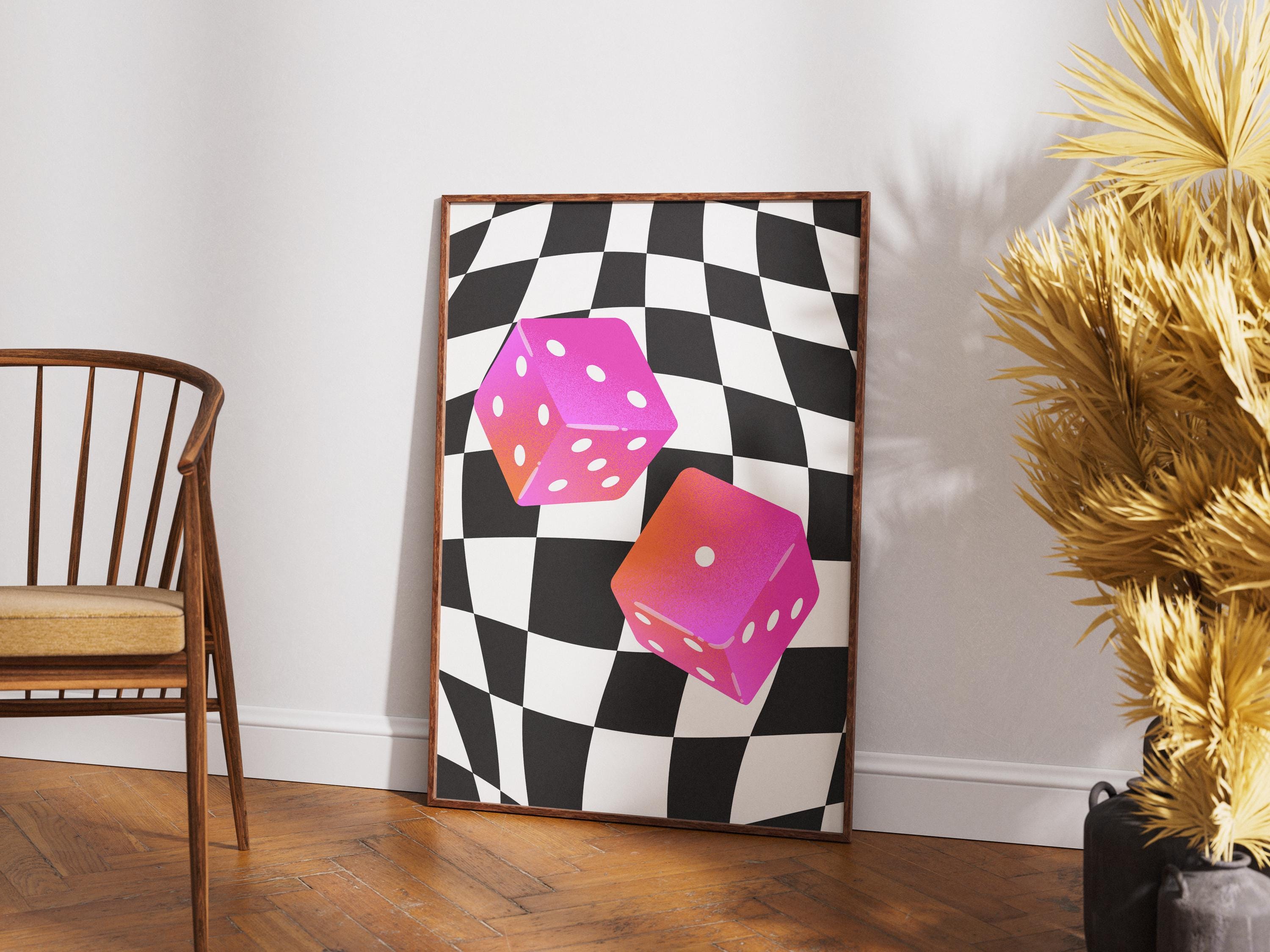 Pink Neon Dice on Wavy Checkered Background – Dopamine Decor Digital ...