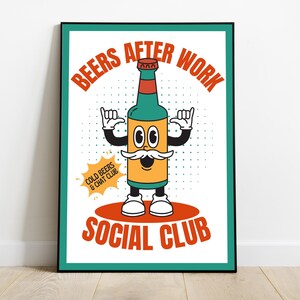 Beers After Work Wall Art – Funny Beer Bottle Poster, Retro Cartoon ...