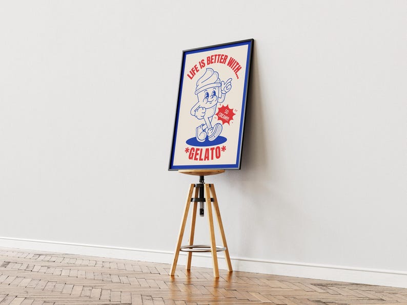 Retro Gelato Poster - Funny Ice Cream Wall Art, Vintage Food Print ...