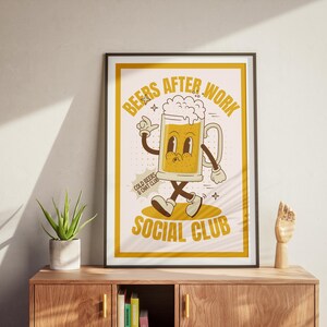 Funny Beer Glass Poster – Beers After Work Social Club Print, Retro ...