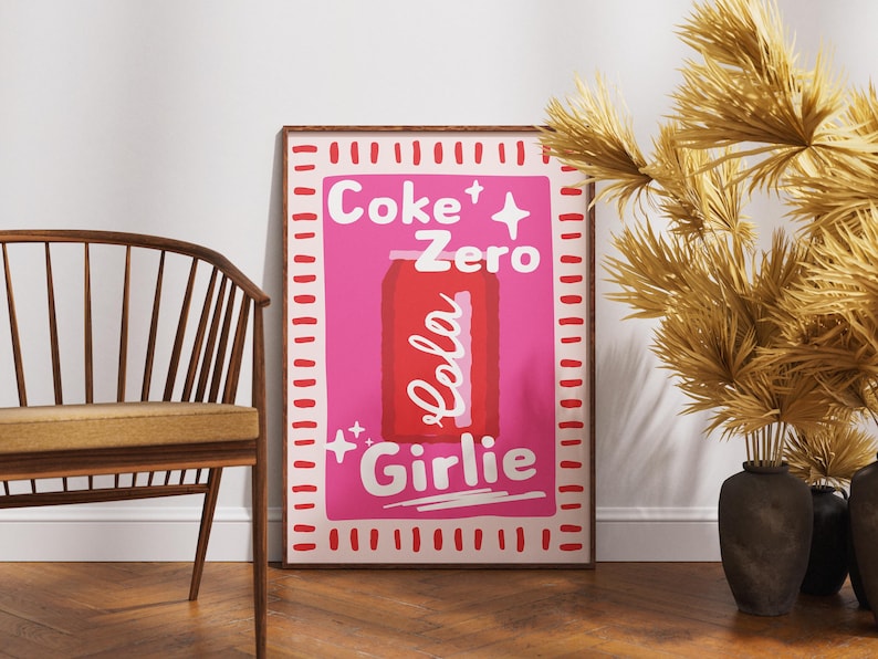 Coke Zero Girlie Poster – Fun Pink Digital Print, Fizzy Aesthetic Wall ...