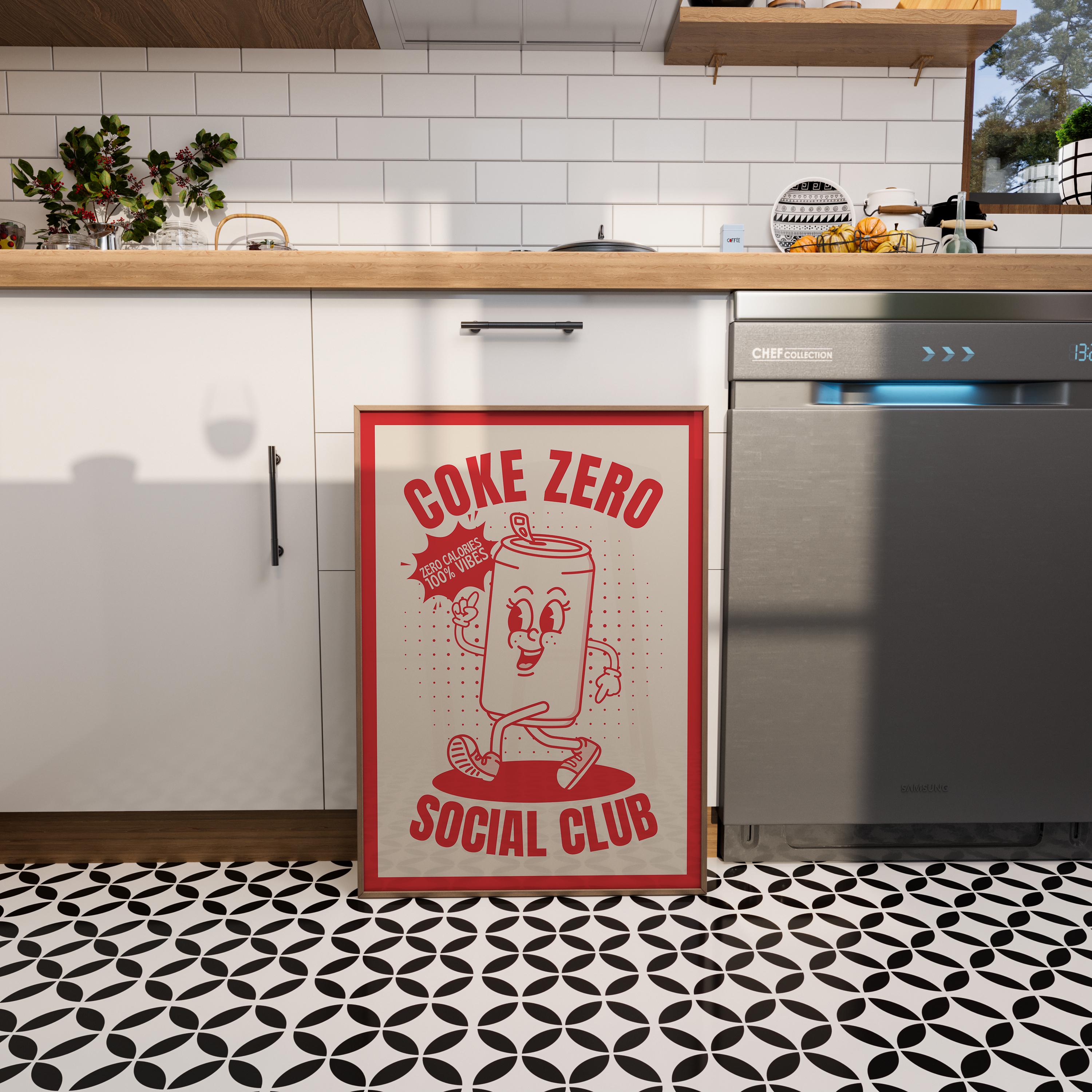 Funny Retro Coke Zero Poster - Zero Calories 100% Vibes - Cute Soda Can ...