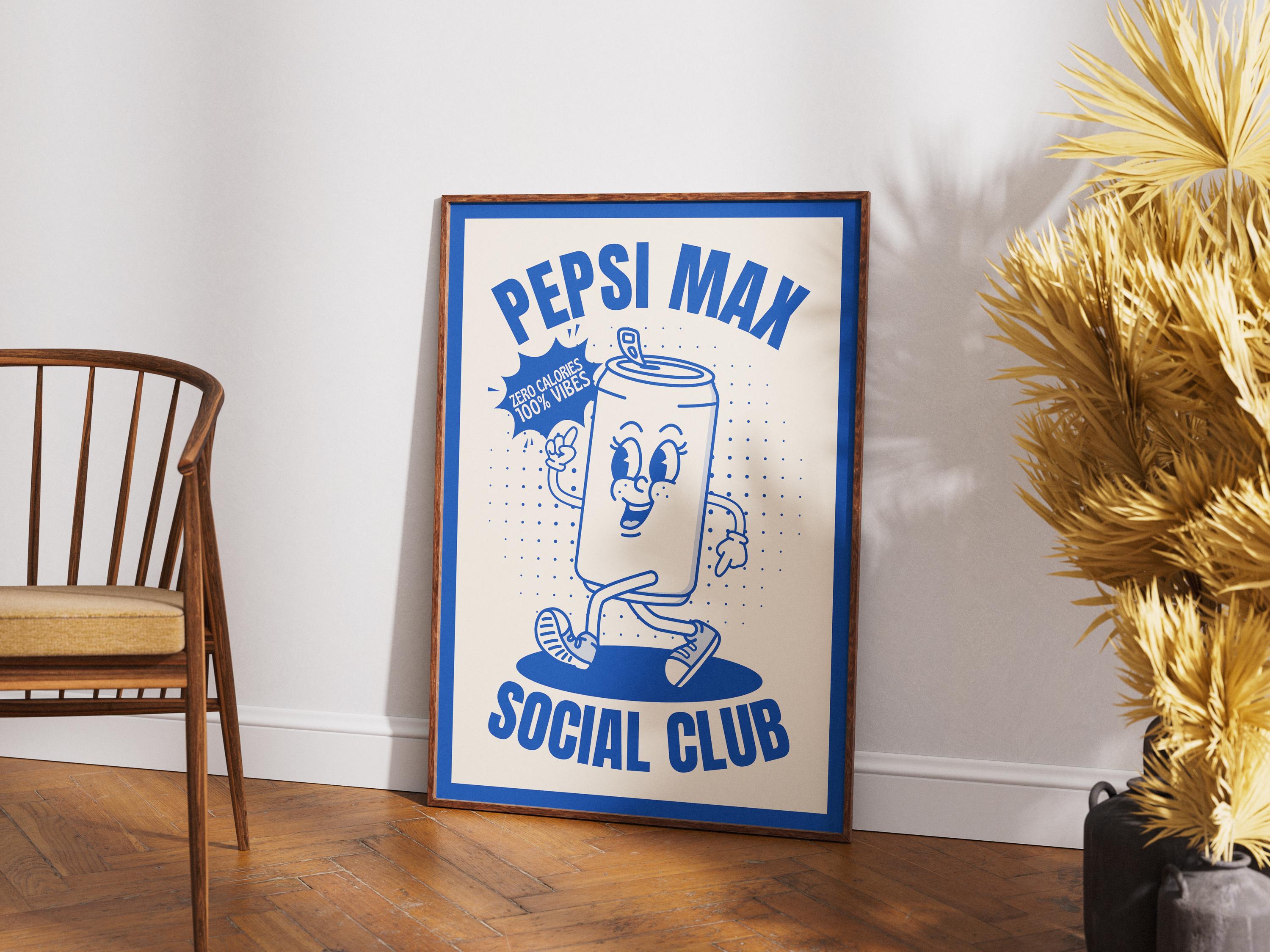 Funny Retro Pepsi Max Poster - Zero Calories 100% Vibes - Cute Soda Can ...