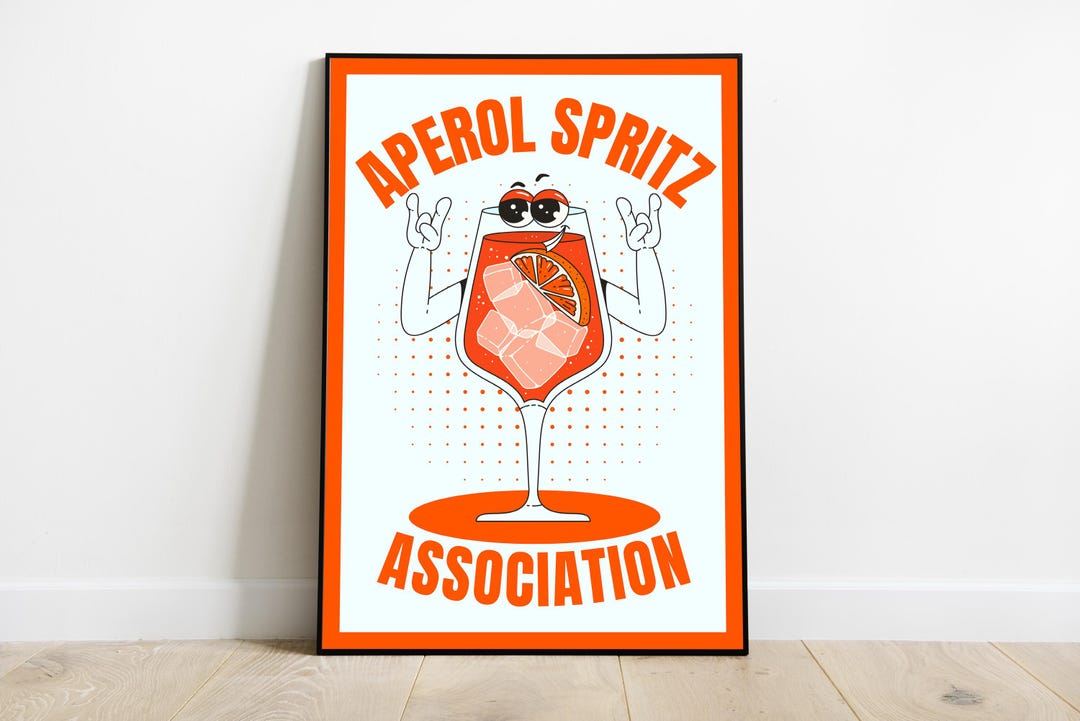 Funny Aperol Spritz Wall Art – Retro Cartoon Print, Cocktail Kitchen ...